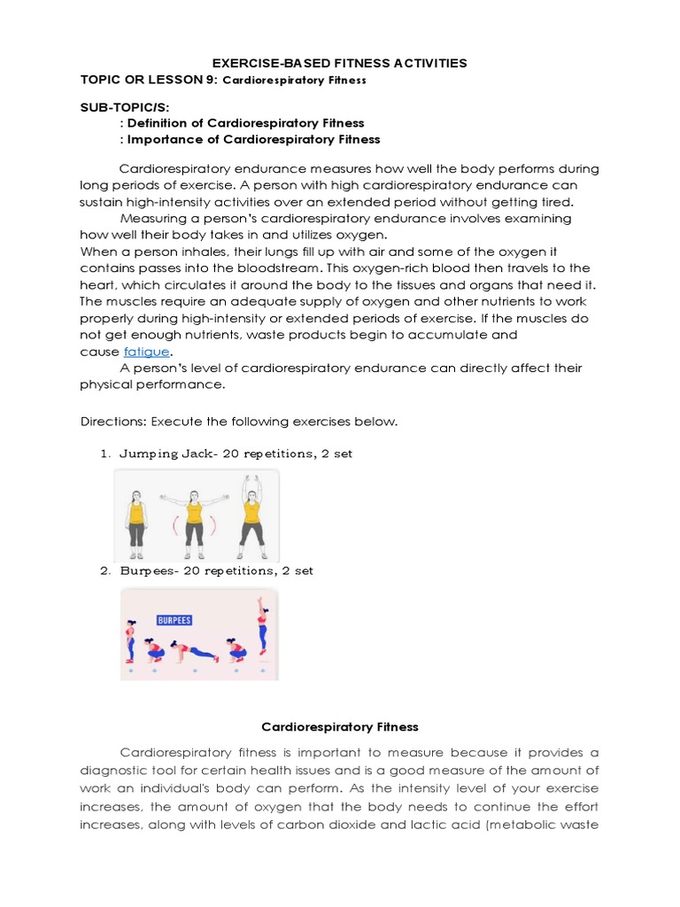 Exercise-Based Fitness Activities Topic or Lesson 9: Sub-Topic/S ...