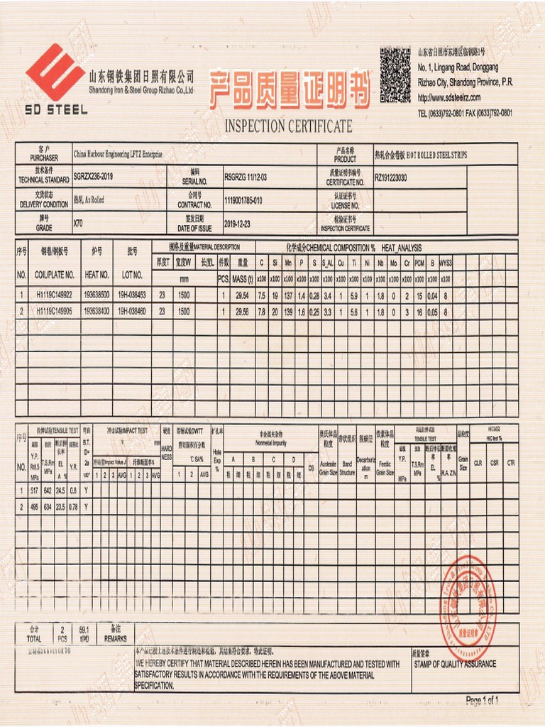 Annexure A MTC of Steel Plate Coil | PDF
