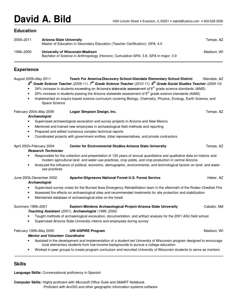 Bild Resume One Page | PDF | Archaeology | Arizona State University