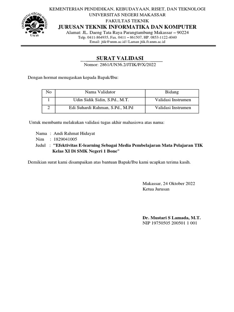 1377 Surat Validasi Andi Rahmat H | PDF