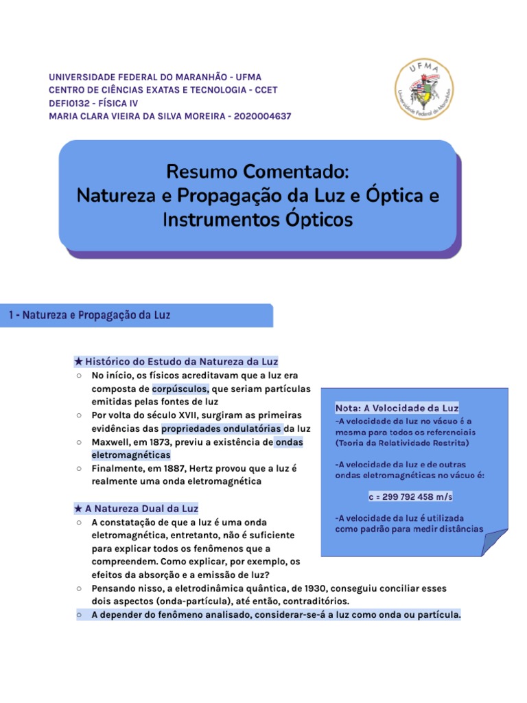 Resumo Comentado - POLARIDADE DA LUZ | PDF
