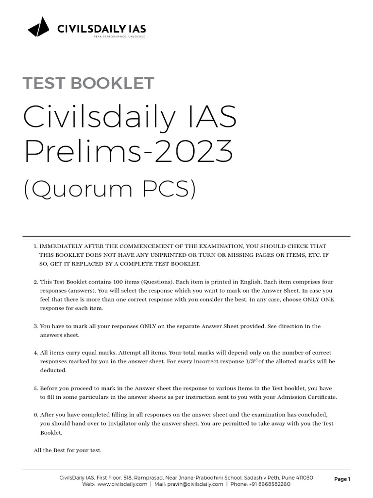 Civilsdaily IAS Prelims-2023: (Quorum PCS) | PDF | Government Of India ...