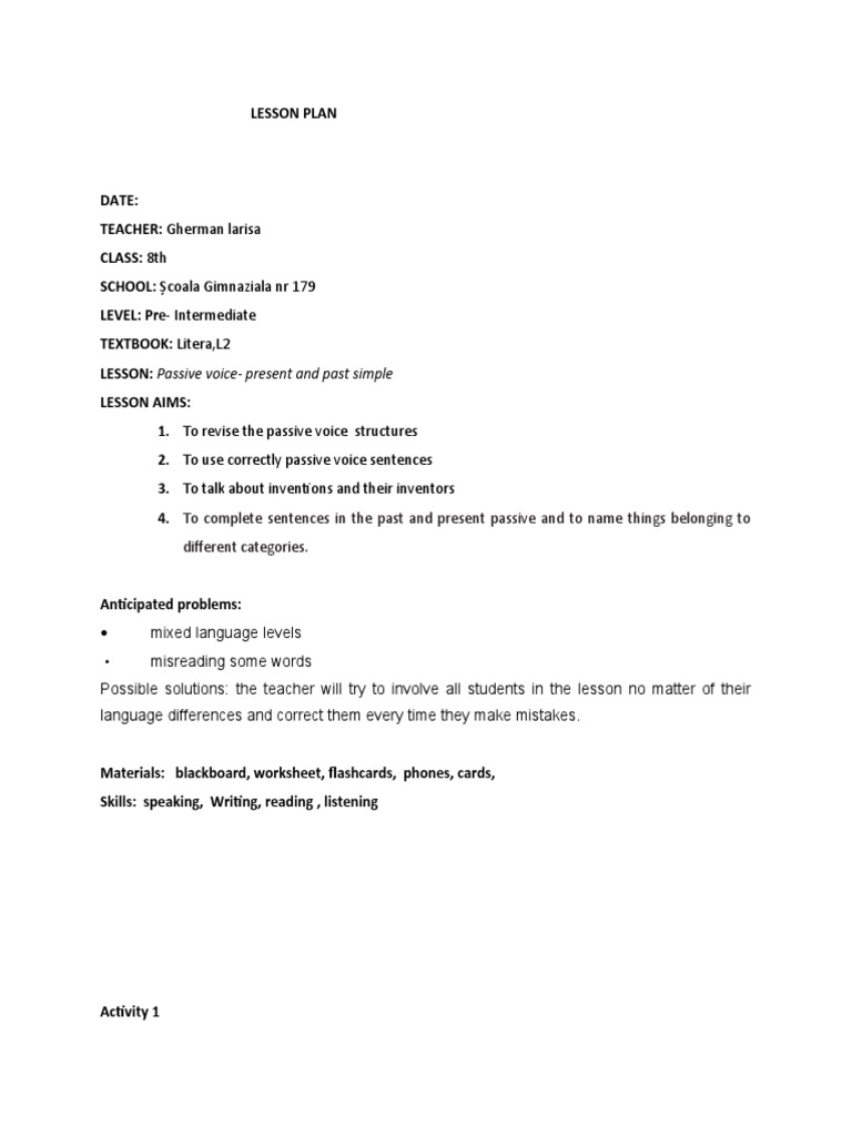 LESSON PLAN Passive Voice | PDF | Invention | Human Communication