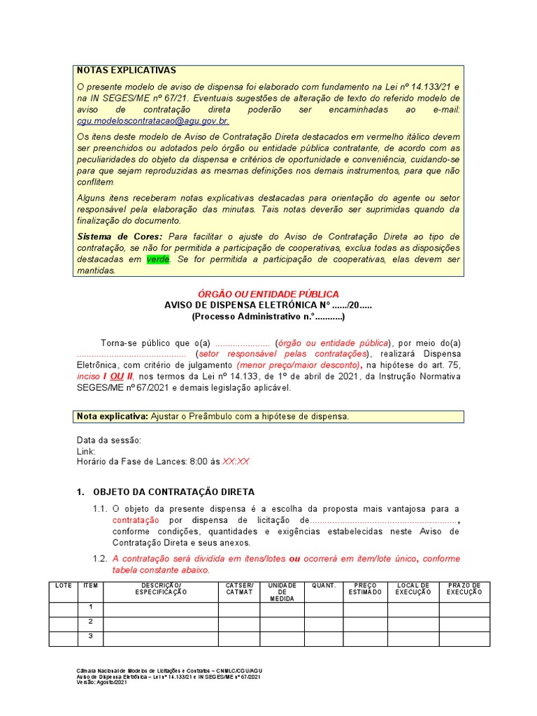 Aviso de Dispensa Eletrônica (Modelo) | PDF | Administração pública ...