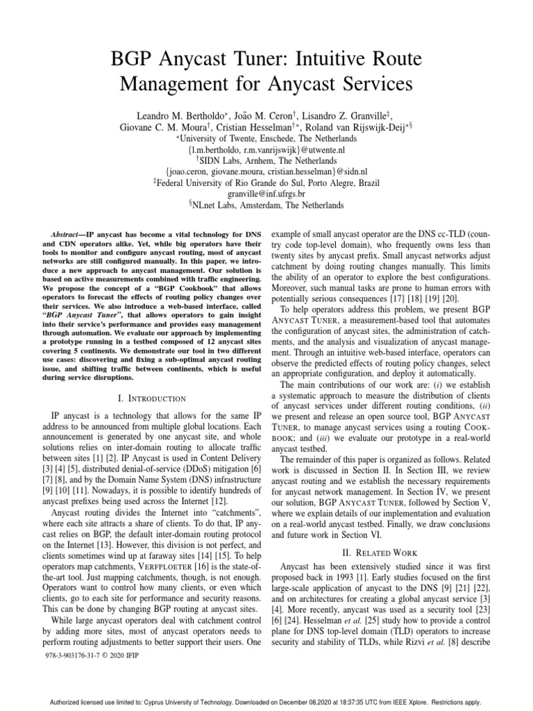 BGP Anycast Tuner Intuitive Route Management For Anycast Services | PDF | Wide Area Network ...