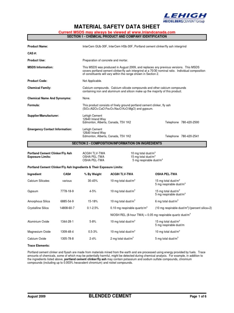Flyash MSDS | PDF | Cement | Magnesium