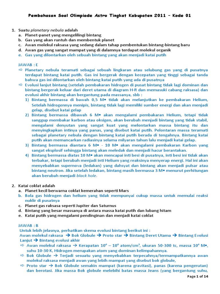 Solusi Soal Osk Astro 2011 Kode 01 | PDF