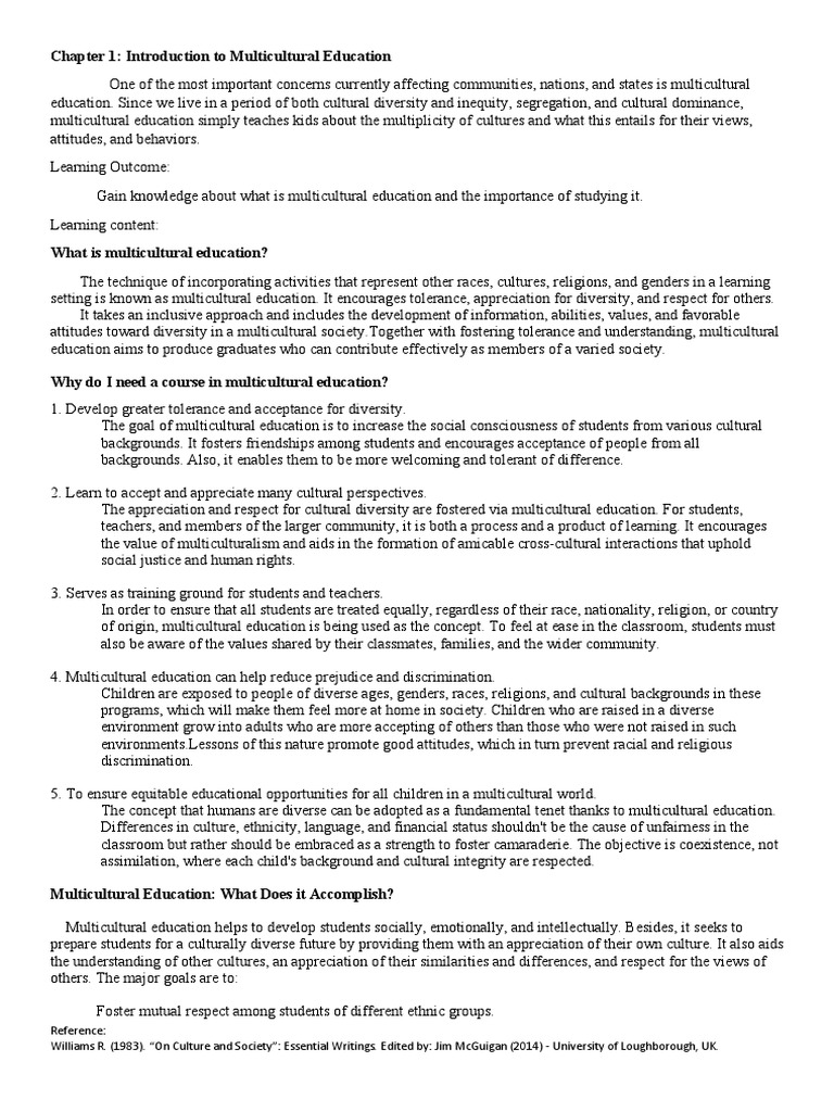 Chapter 1: Introduction To Multicultural Education | PDF | Multiculturalism