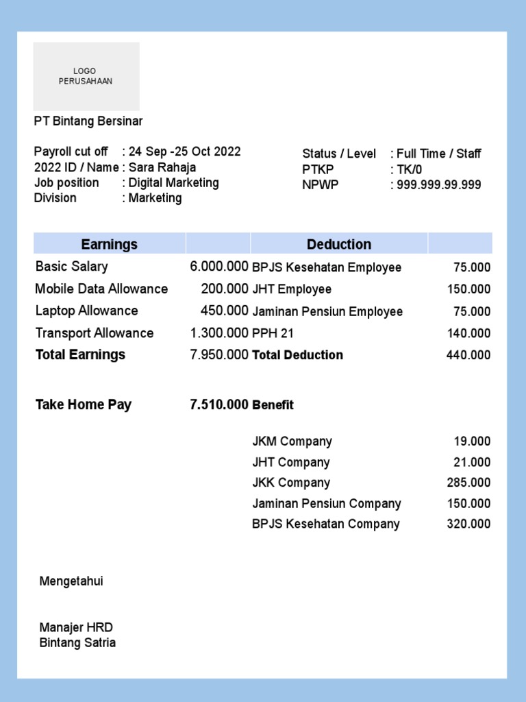 Template Slip Gaji Karyawan by Glints | PDF