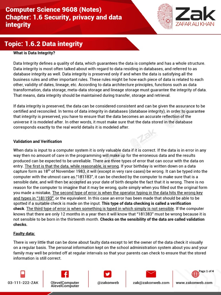 1 6 2 Data Integrity Pdf Databases Error Detection And Correction