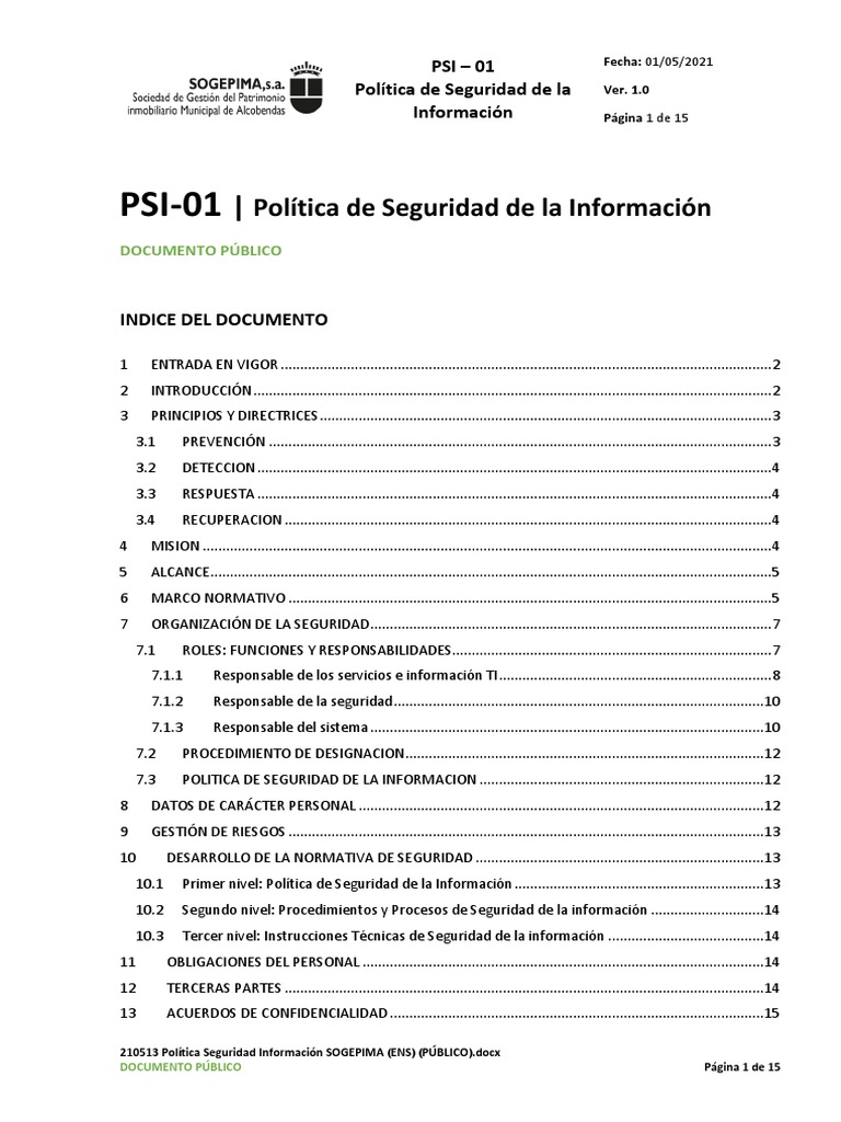 Política de Seguridad de la Información SOGEPIMA | PDF | La seguridad ...