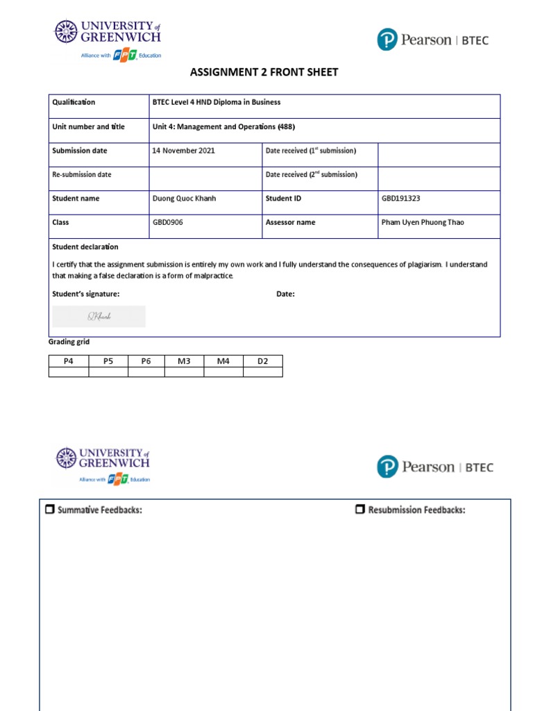 488 - Assignment 2 Duong Quoc Khanh GBD191323 Draft | PDF | Six Sigma | Logistics