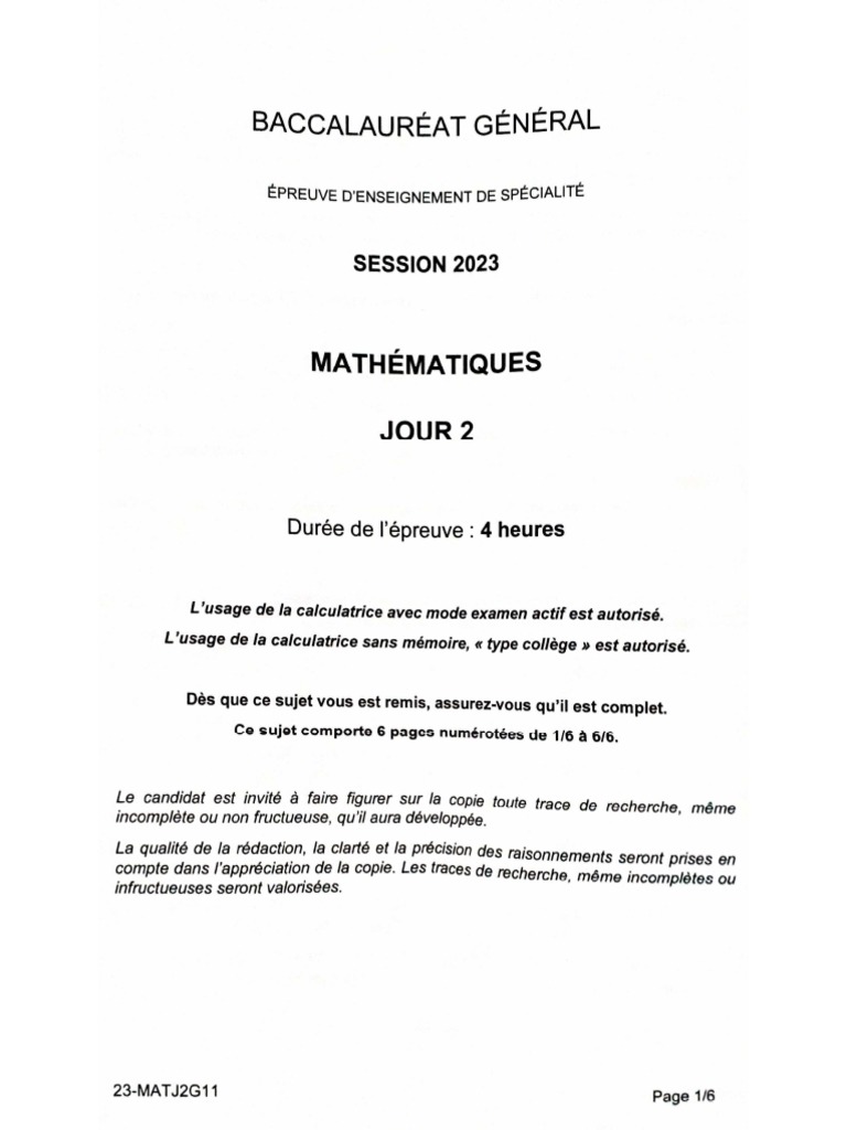 Sujet Bac Spe Maths Centres Etrangers Madagascar Epreuve 2 | PDF
