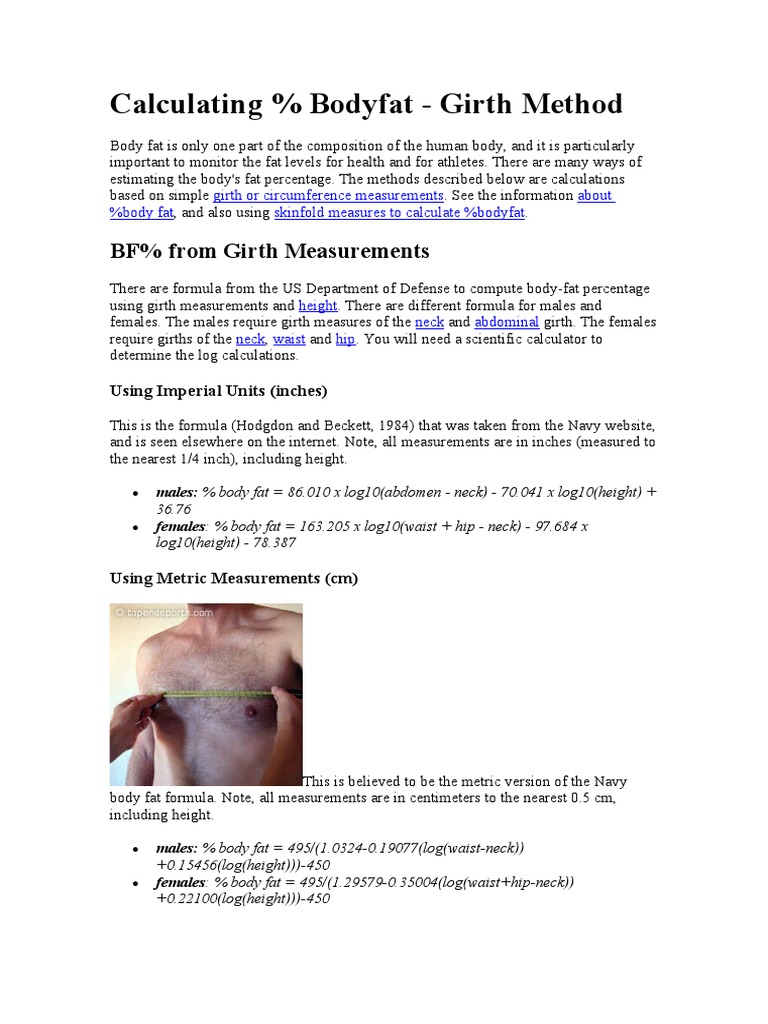 Body Fat Percentage Calculation Guide | PDF | Human Size ...