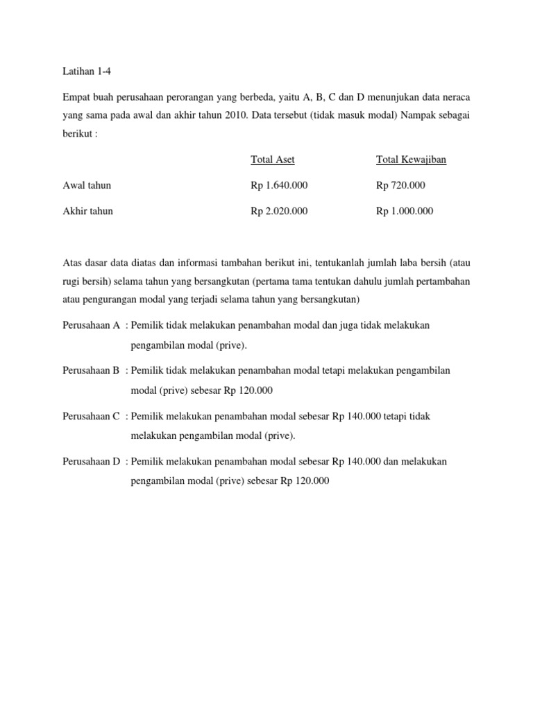 Latihan 1-4 Akuntansi Dasar Semester 1 | PDF