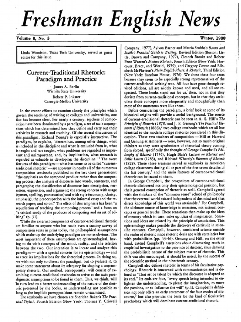 Berlin, James A., and Robert P. Inkster. "Current-Traditional Rhetoric ...