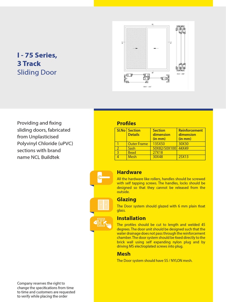 169 UPVC Tech Specs I 75 3 Track | PDF