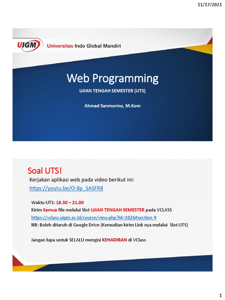 UTS Web Programming di VClass UIGM | PDF