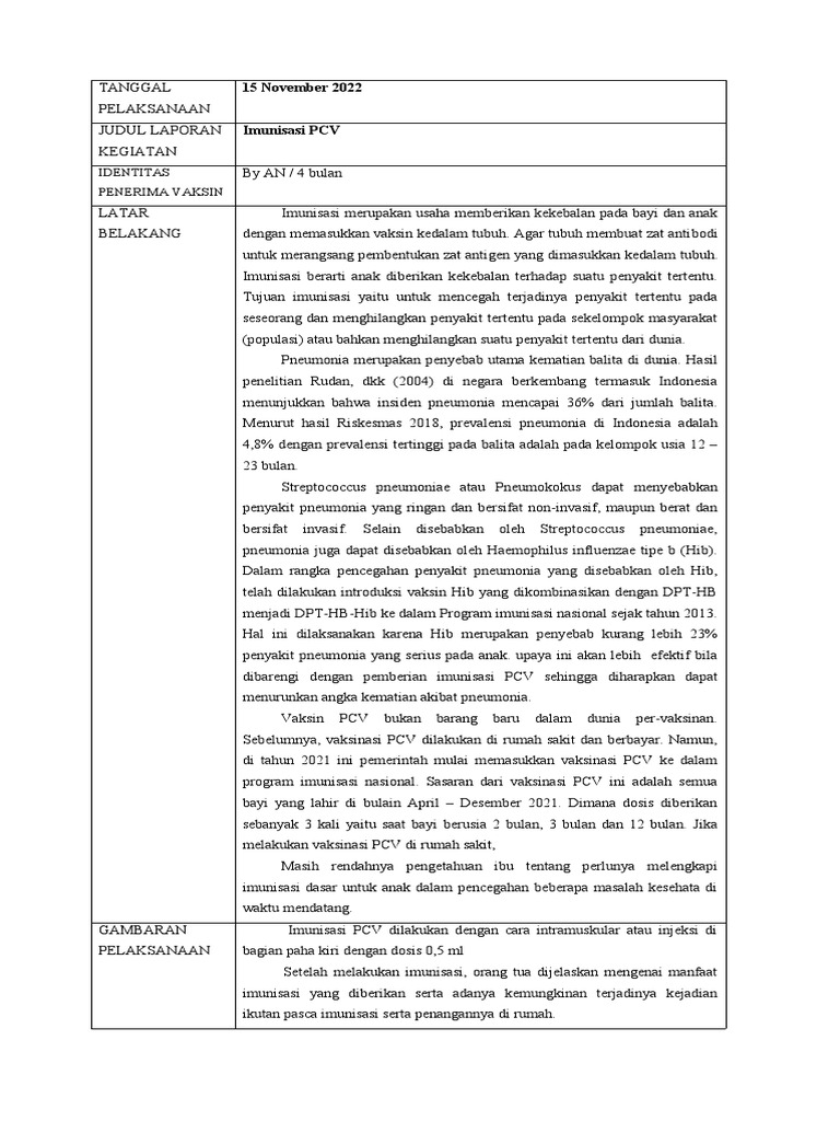 Imunisasi PCV, Campak, dan BCG 2022 | PDF