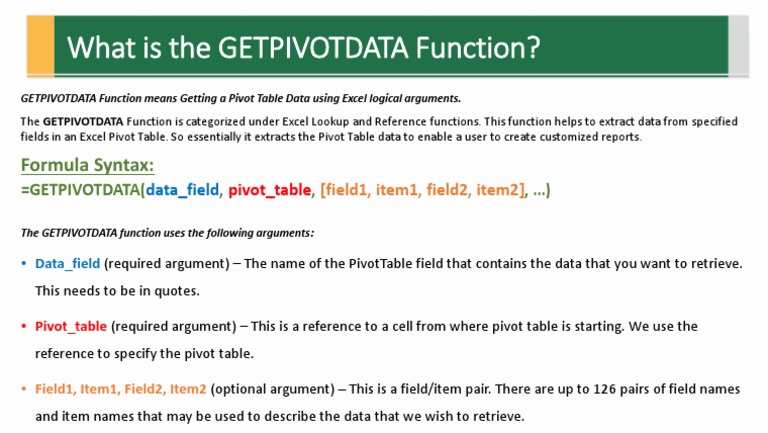1.2 What Is The GETPIVOTDATA Function | PDF
