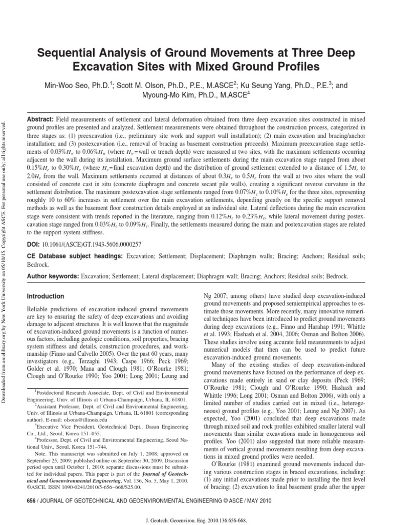 Sequential Analysis of Ground Movements at Three Deep Excavation Sites ...