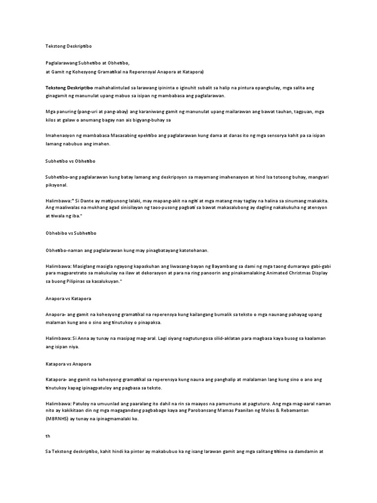Tekstong Deskriptibo Maihahalintulad Sa Larawang Ipininta o Iginuhit ...
