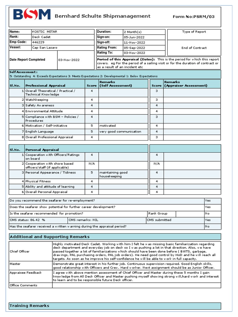 Bernhard Schulte Shipmanagement: Form No:PSRM/03 | PDF | Psychology ...