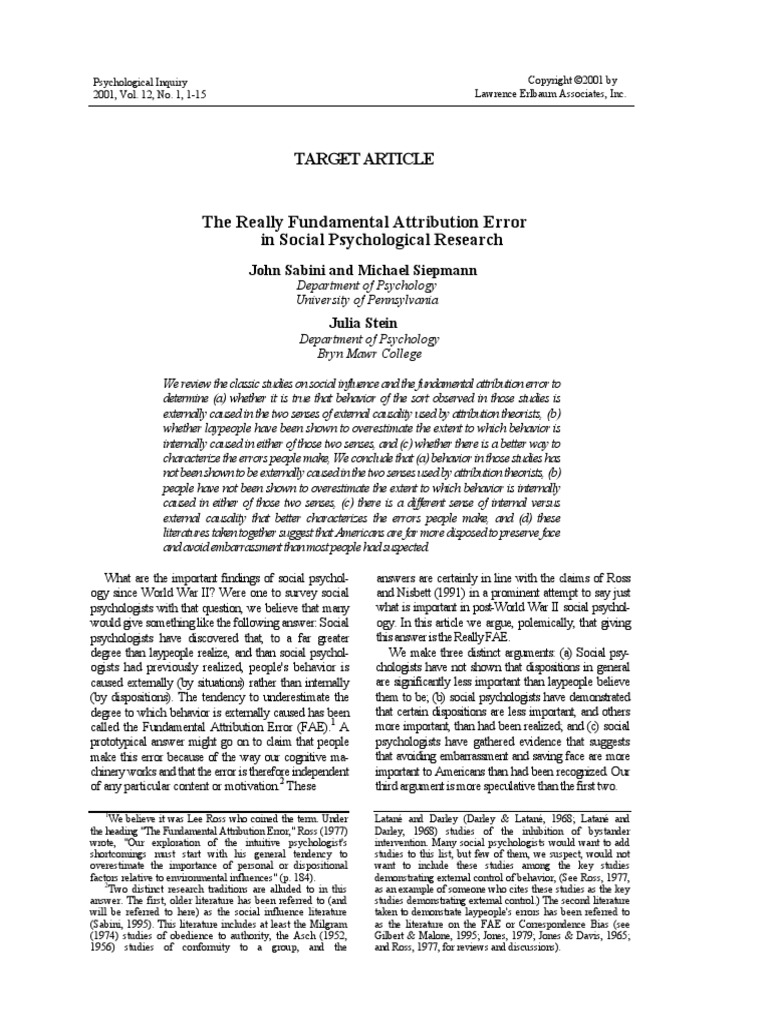 The Really Fundamental Attribution Error in Social Psychological ...