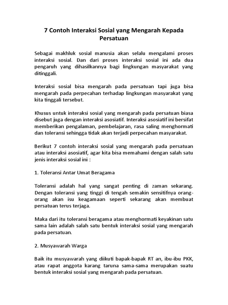 8 Contoh Interaksi Sosial Yang Mengarah Kepada Per | PDF | Karier ...