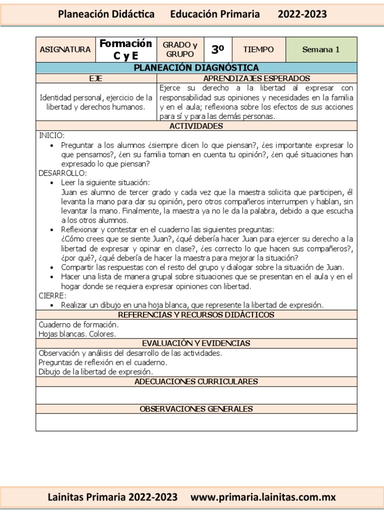 Septiembre - 3er Grado Formación C y E (2022-2023) | PDF | Educación primaria | Evaluación