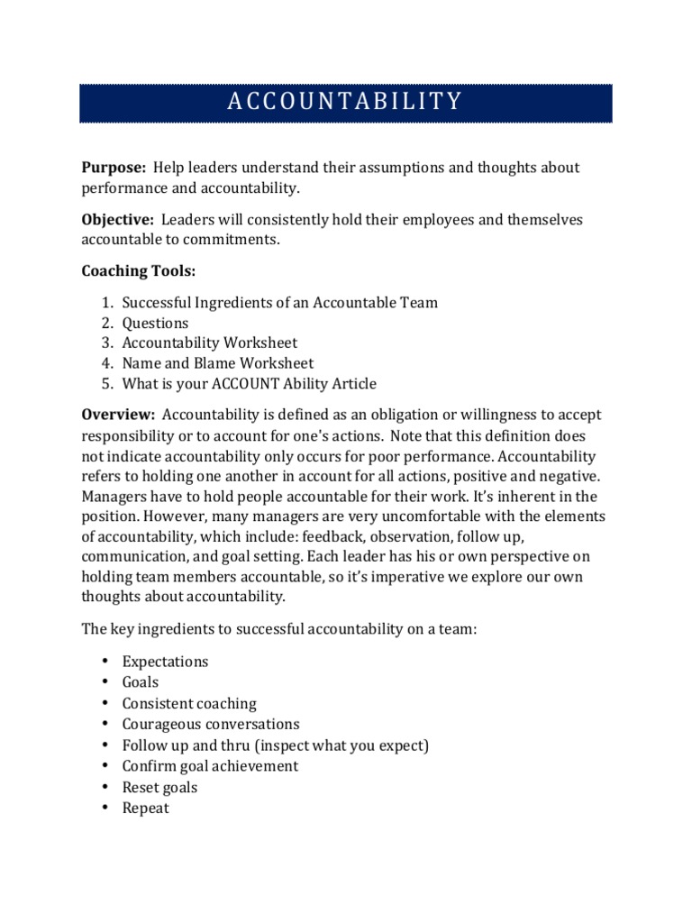 Accountability Worksheet | Download Free PDF | Accountability | Leadership