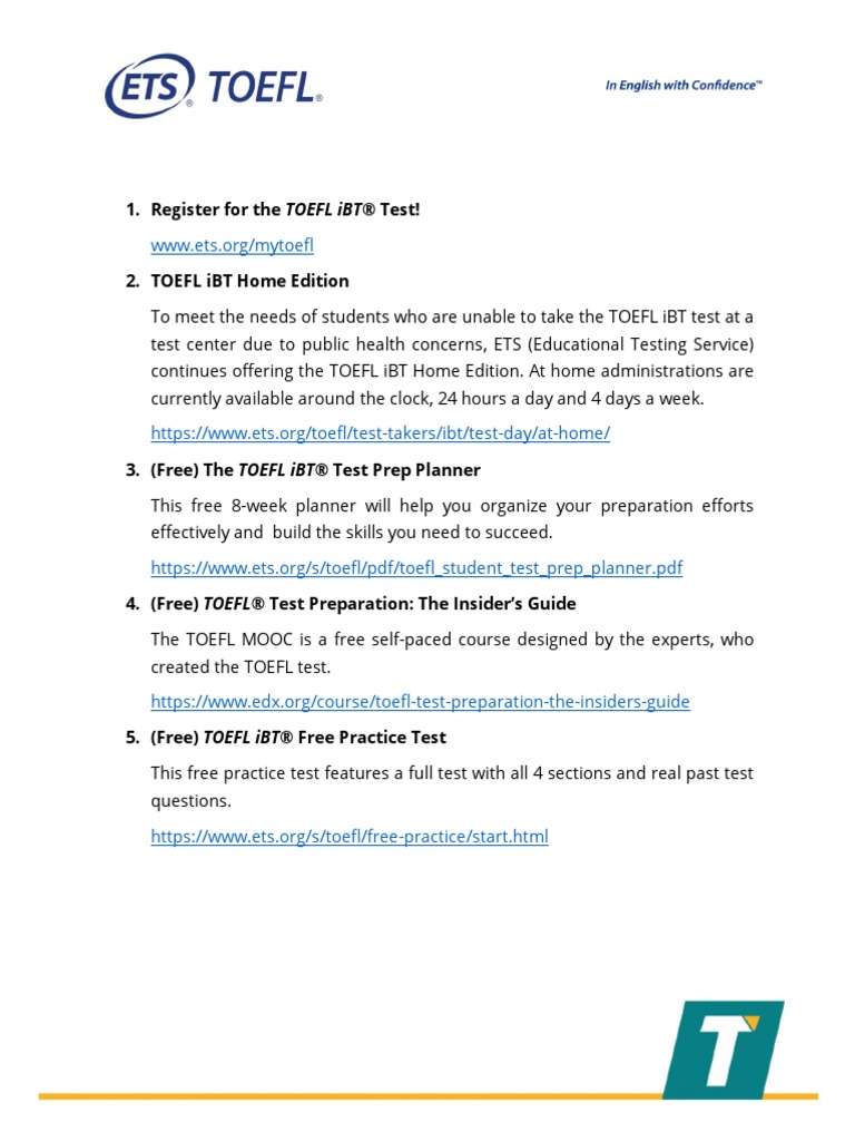 Register For The TOEFL iBT® Test! | Download Free PDF | Test Of English ...
