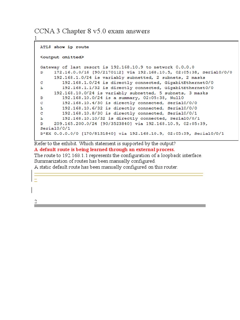 CCNA 3 Chapter 8 v5 | PDF | Router (Computing) | Routing