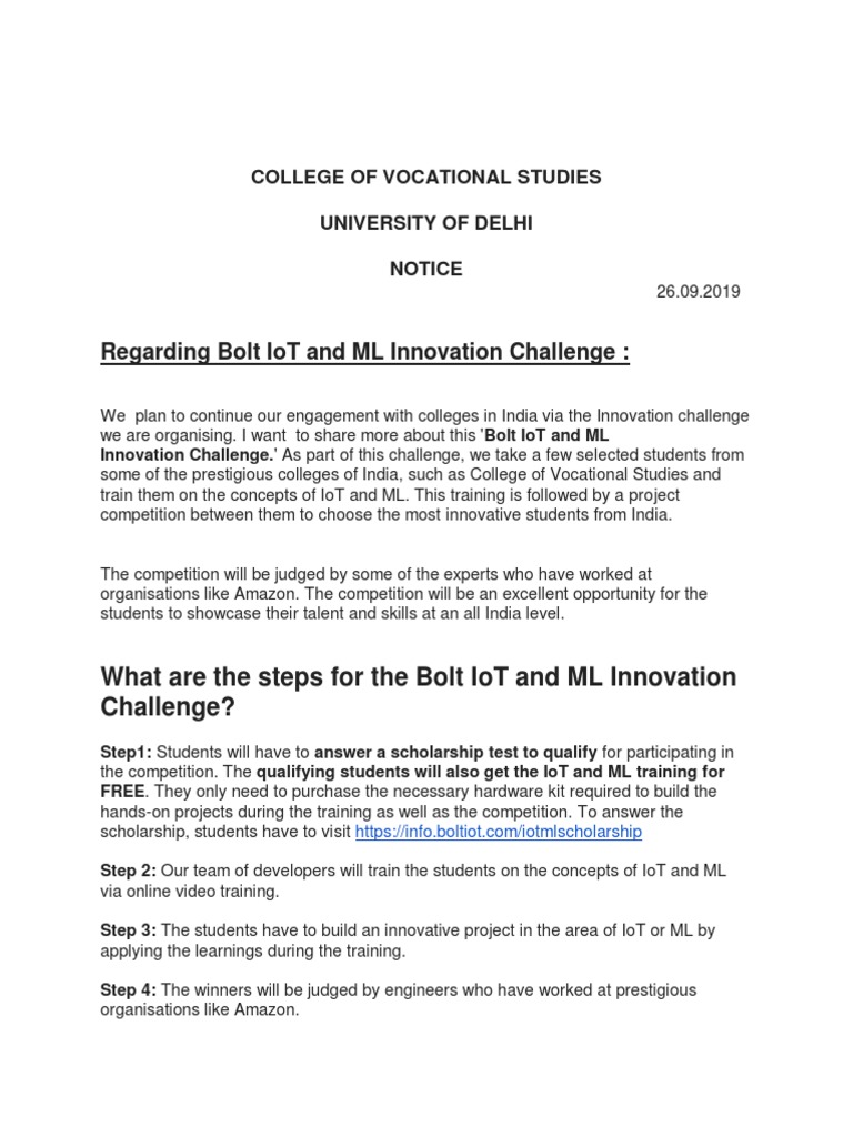 Notice Regarding Bolt IoT and ML Innovation Challenge | PDF | Internet Of Things