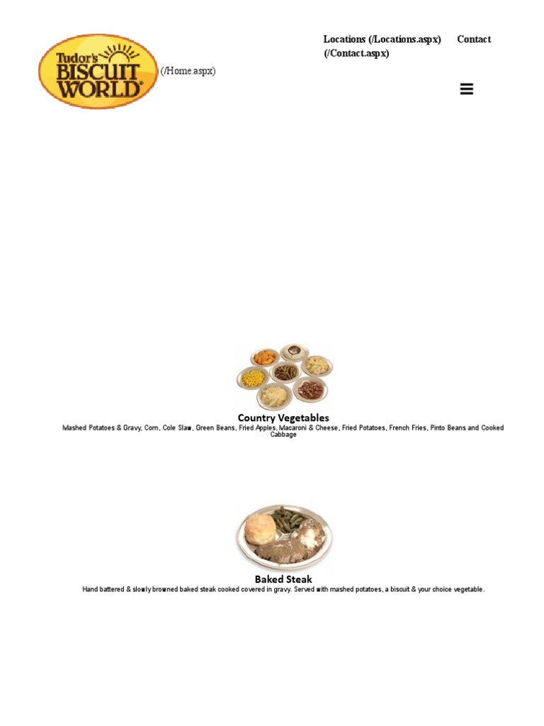 Tudor's Biscuit World - Dinner | PDF | Coleslaw | Gravy