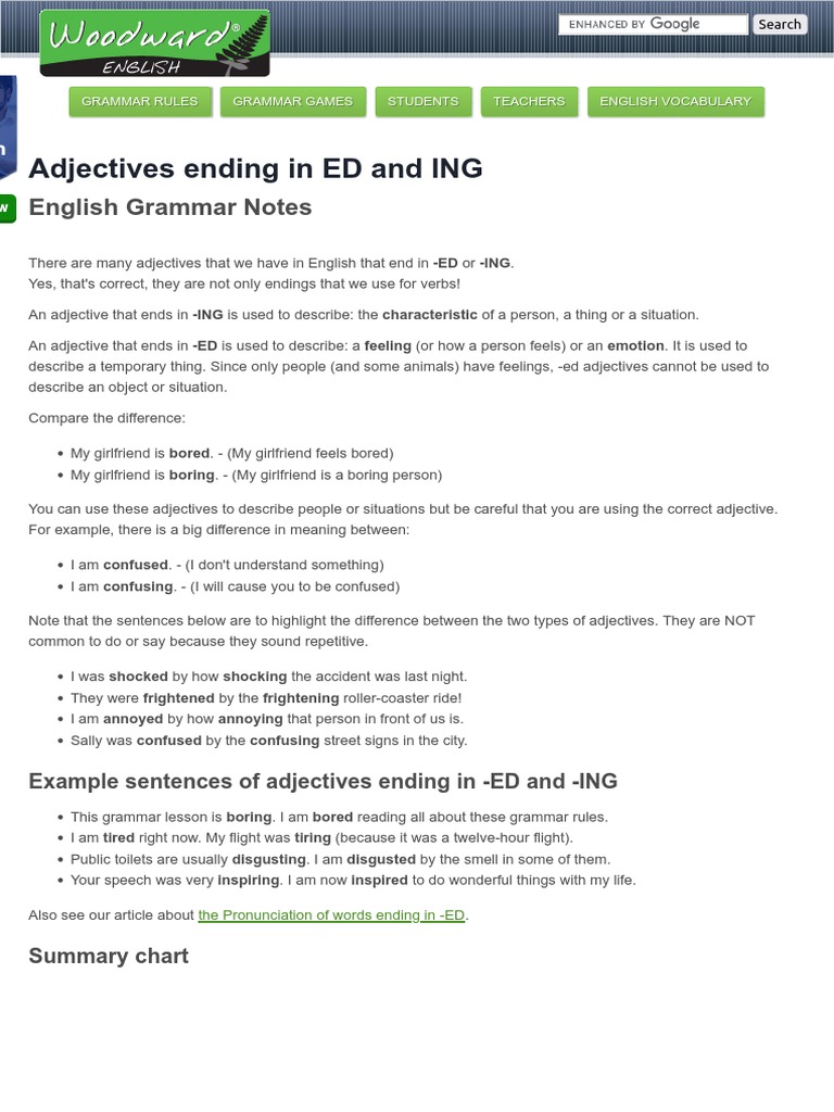 Understanding ED and ING Adjectives | PDF | Adjective | English Grammar