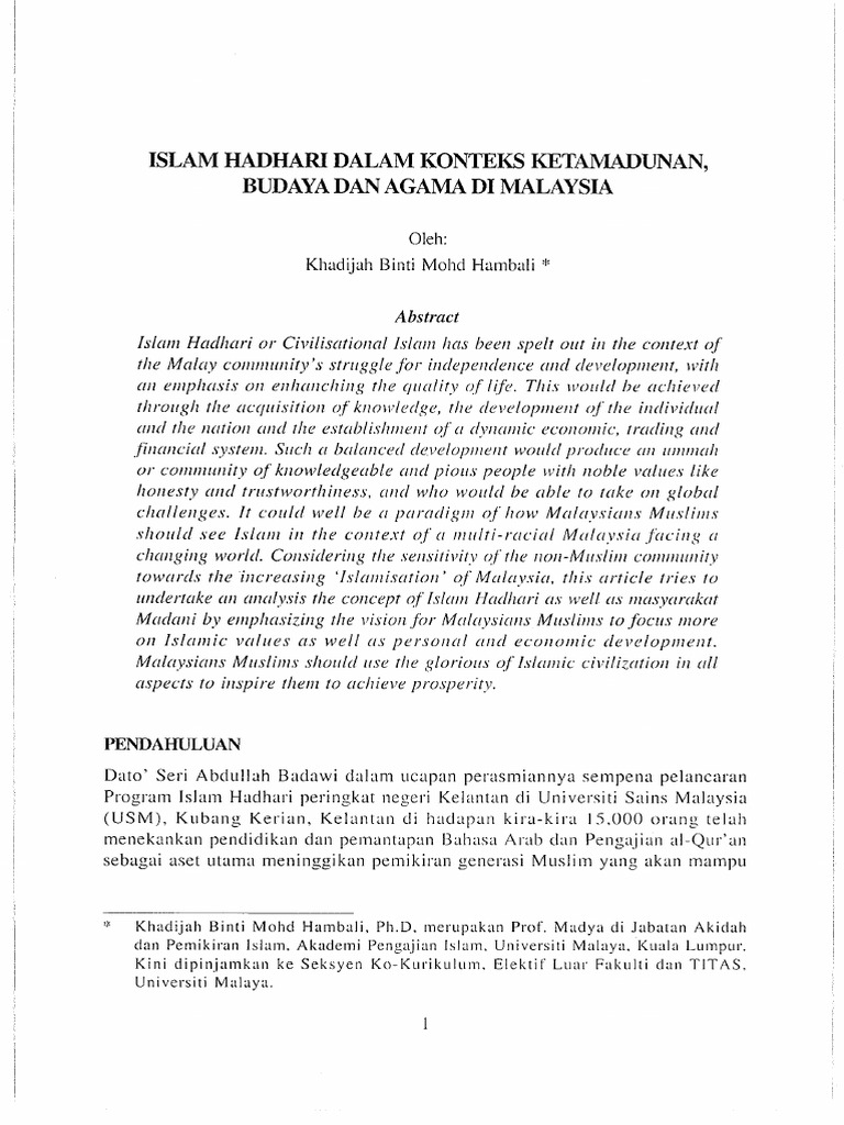 Islam Hadhari Dalam Konteks Ketamadunan, Budaya Dan Agama Di Malaysia | PDF