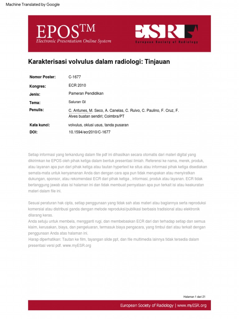 Karakterisasi Volvulus Dalam Radiologi: Tinjauan: Nomor Poster | PDF