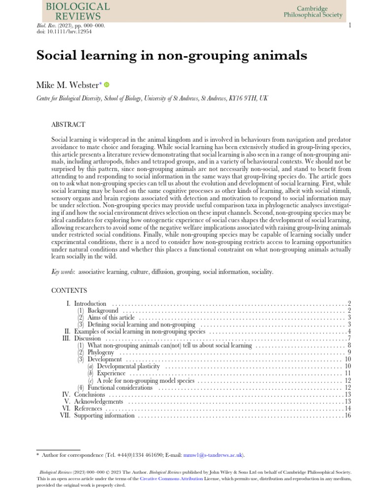 Social Learning in Non-Grouping Animals | PDF | Learning | Drosophila Melanogaster
