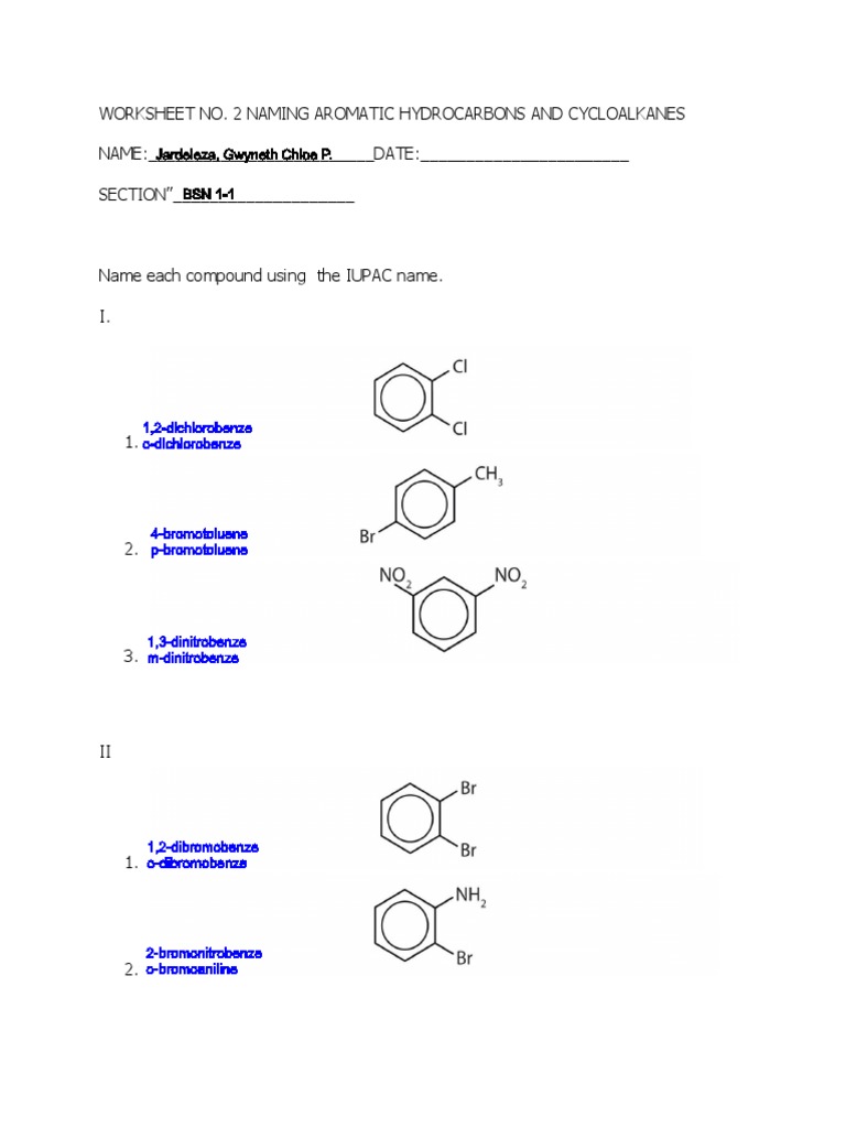 Worksheet No. 4 Aromatic and Cycloalkanes | PDF