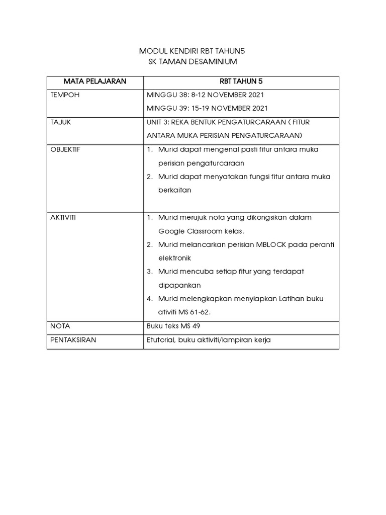 Modul Kendiri RBT Tahun 5 | PDF