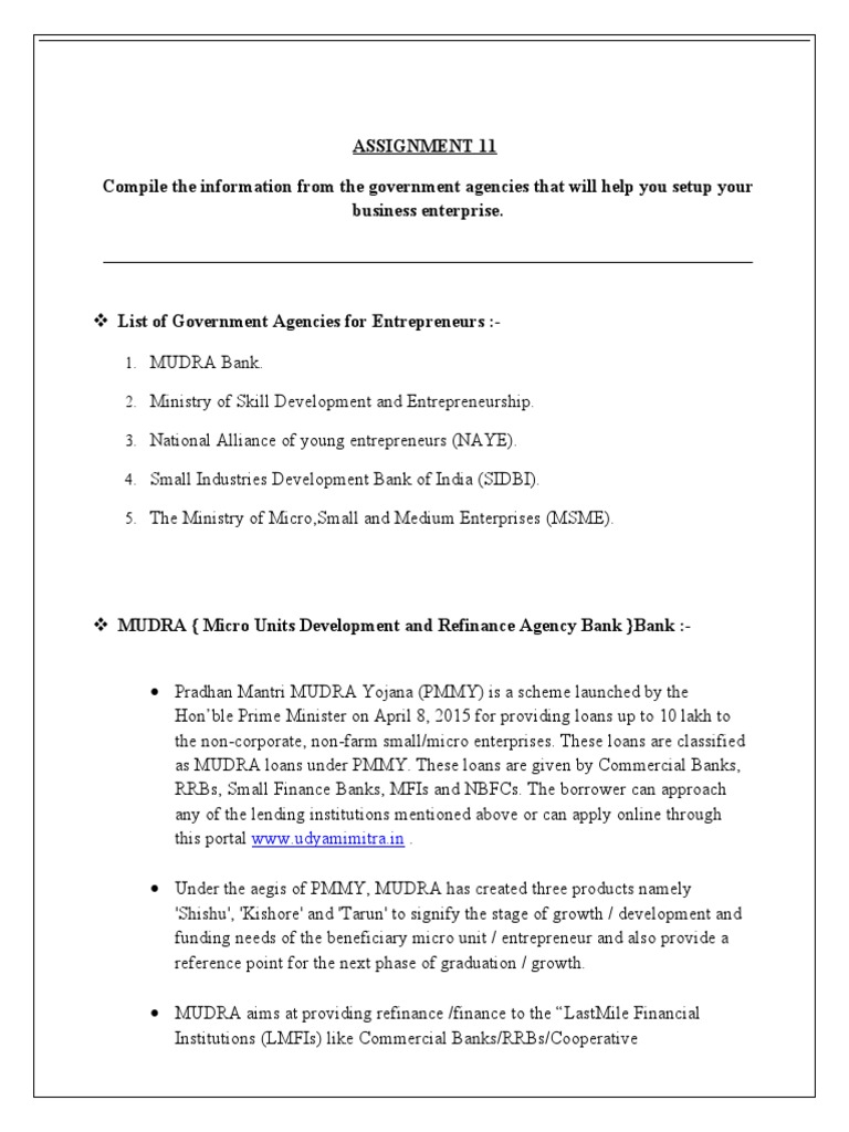 Assignment 11 Compile The Information From The Government Agencies That Will Help You Setup Your ...