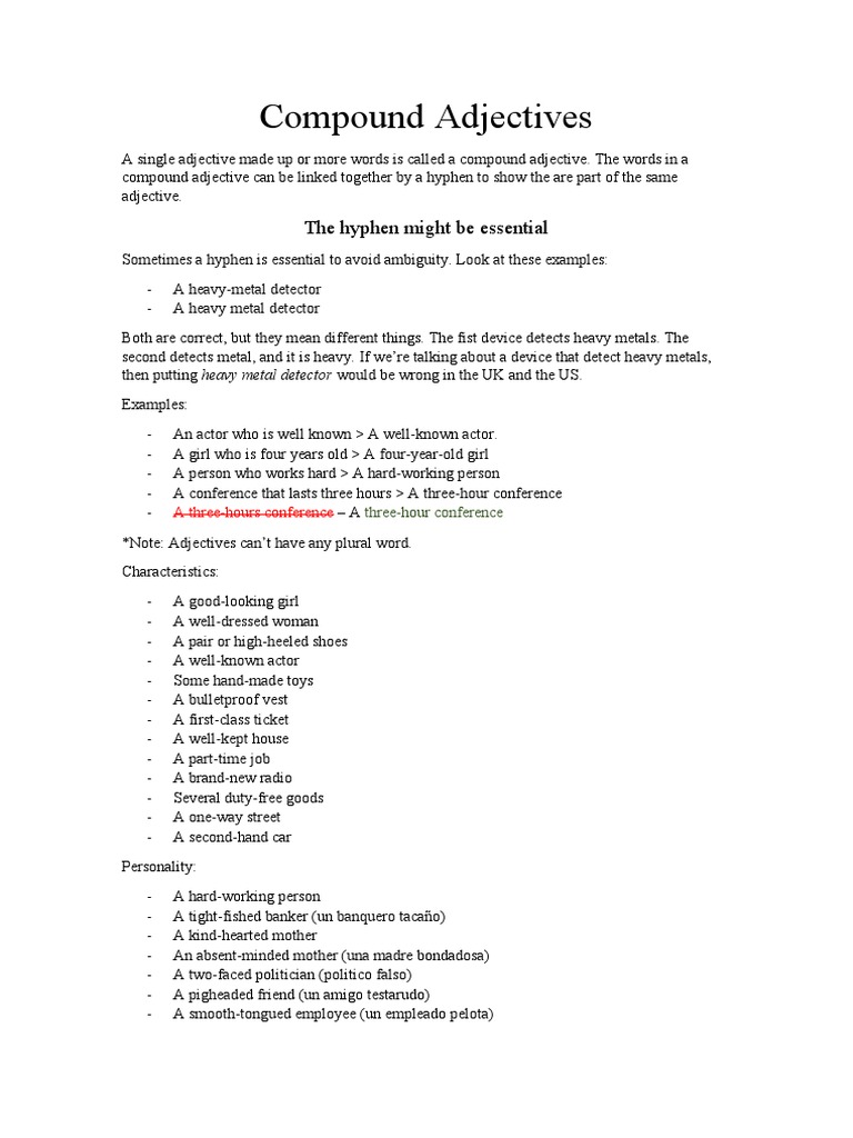 Compound Adjectives | PDF | Linguistics | Grammar