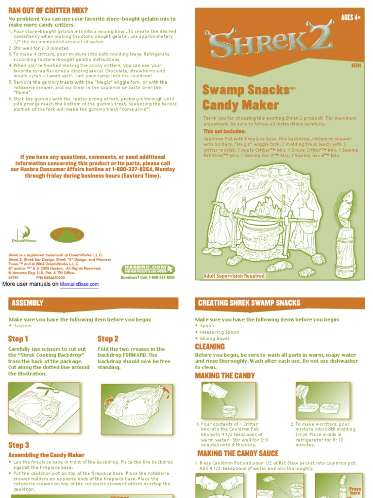 Shrek 2 Swamp Snacks Candy Maker (2004) | PDF | Cooking | Food And Drink