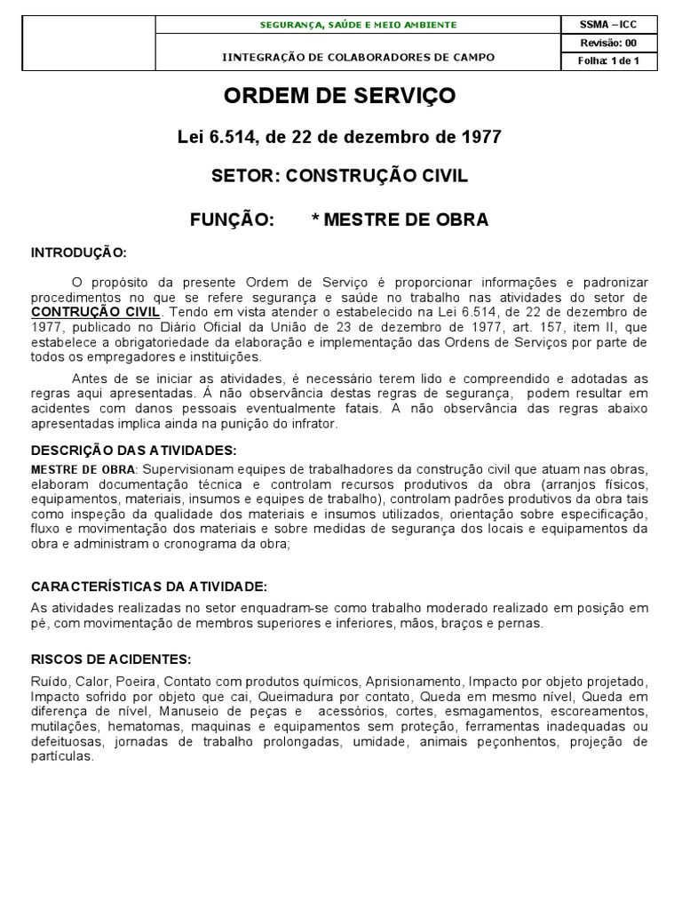 Ordem De Serviço Mestre De Obras 03 Pdf