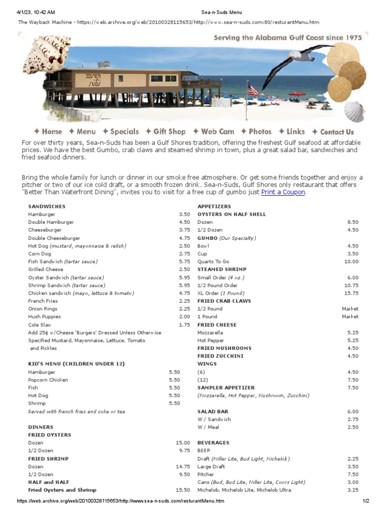 Sea-n-Suds Menu | PDF | Hamburgers | Foods