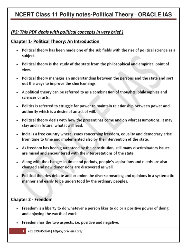 NCERT - Class11 - Polity - Notes-Political Theory | PDF | Justice ...