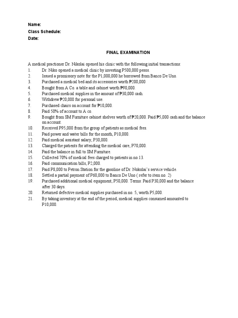 Final Examination-Fundamentals of Accounting-1 | PDF