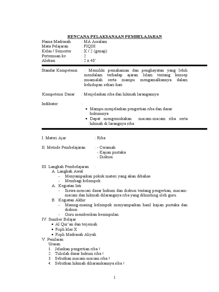 RPP Fikih Riba | PDF