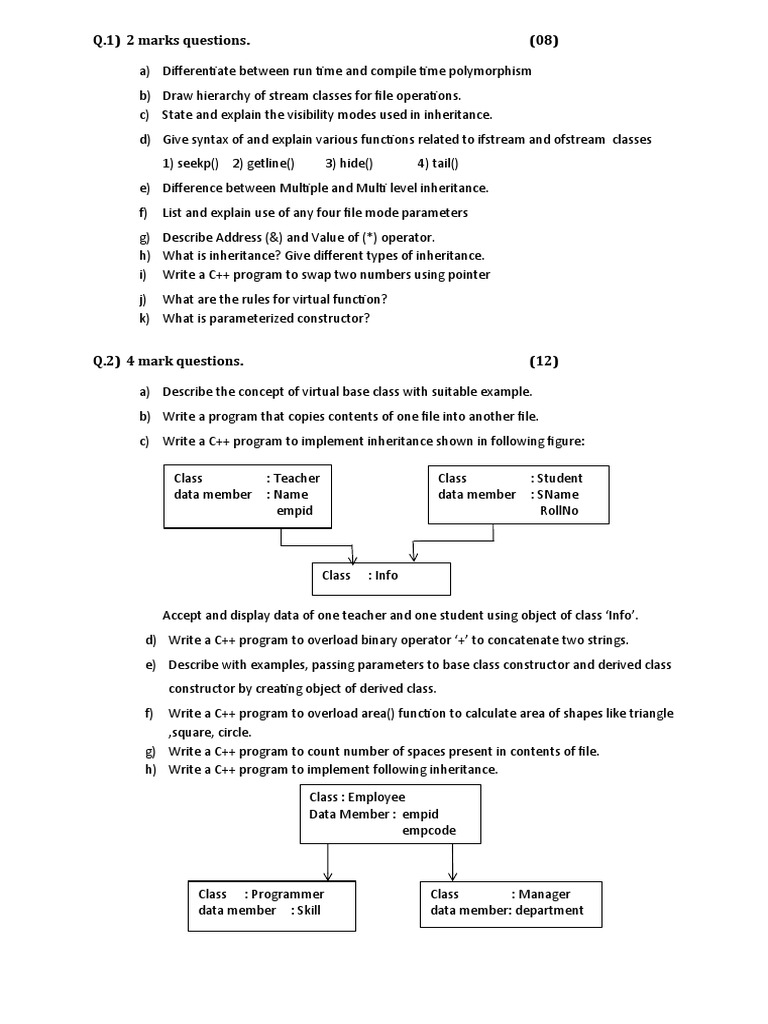 OOP I Scheme 2022 23 Class Test II Question Bank | PDF | C++ | Class ...